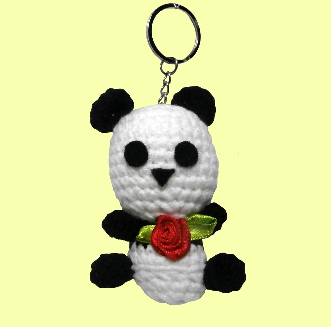Crochet Panda Keyring - Amigurumi Knit Animal Keychain Accessory - Mini ...