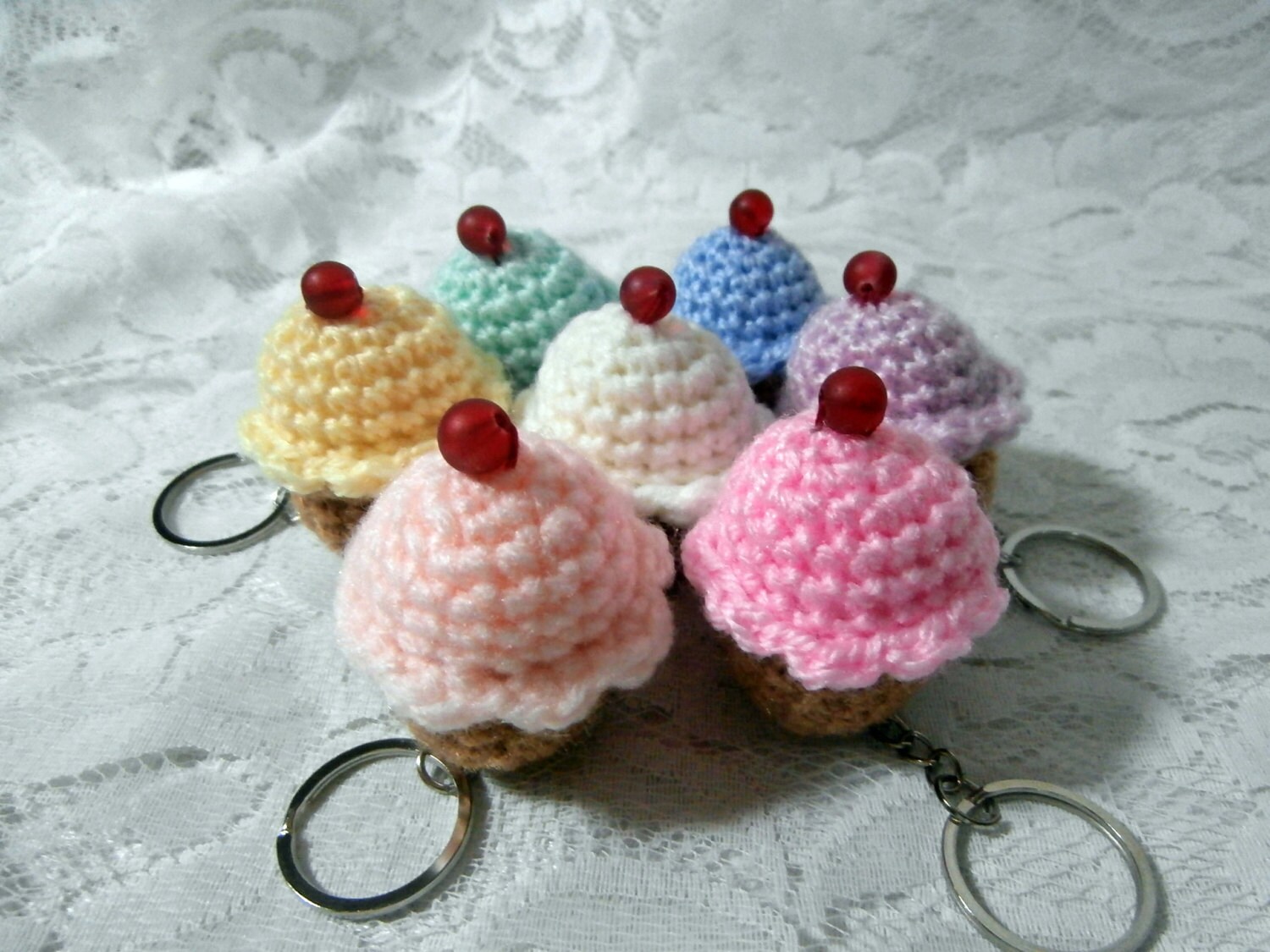 Crochet Cupcake Keyring Iced Bead Cherry Bun Keychain Mini - Etsy UK