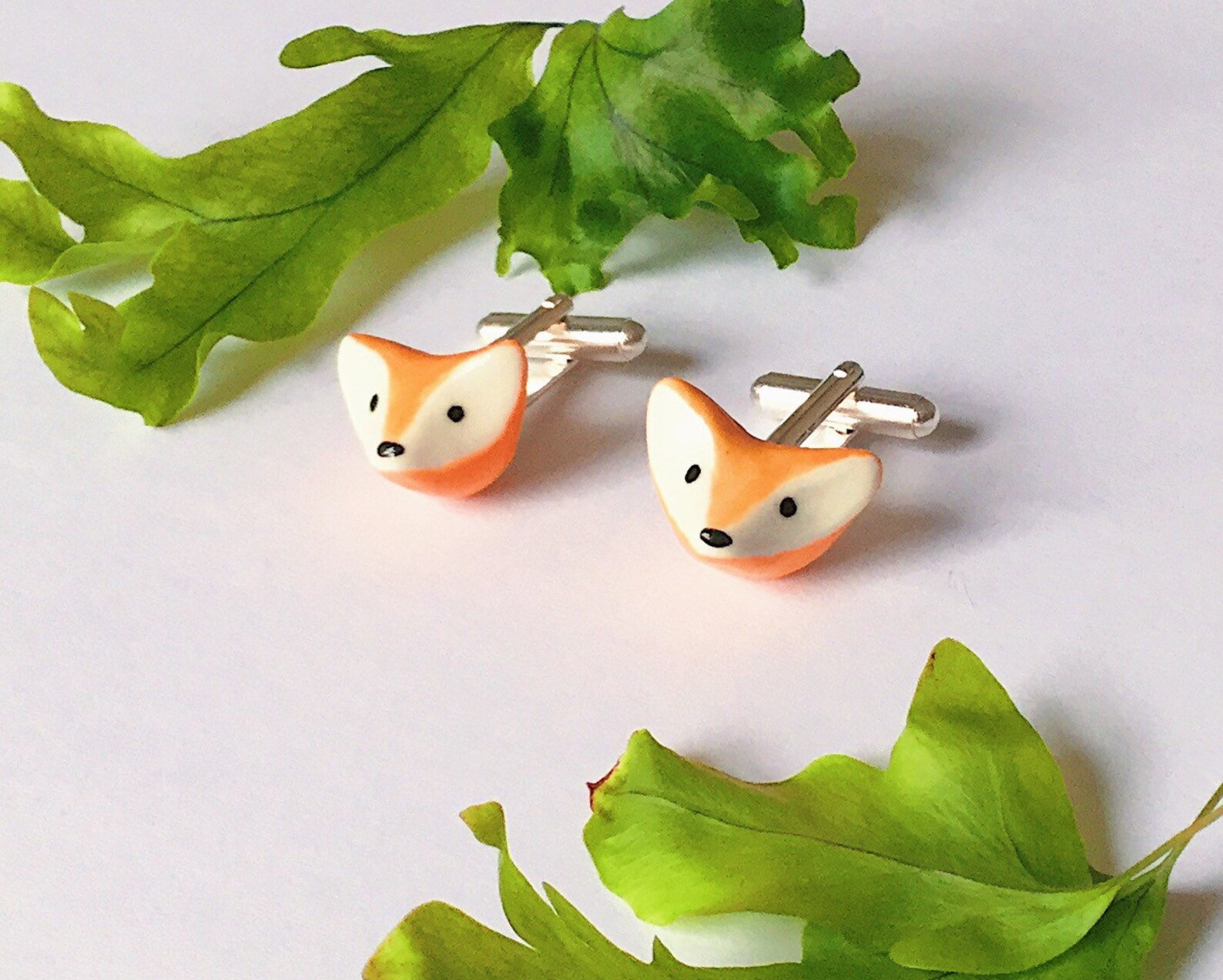 Fox Ceramic Cufflinks Animal Porcelain and Silver Plate - Etsy