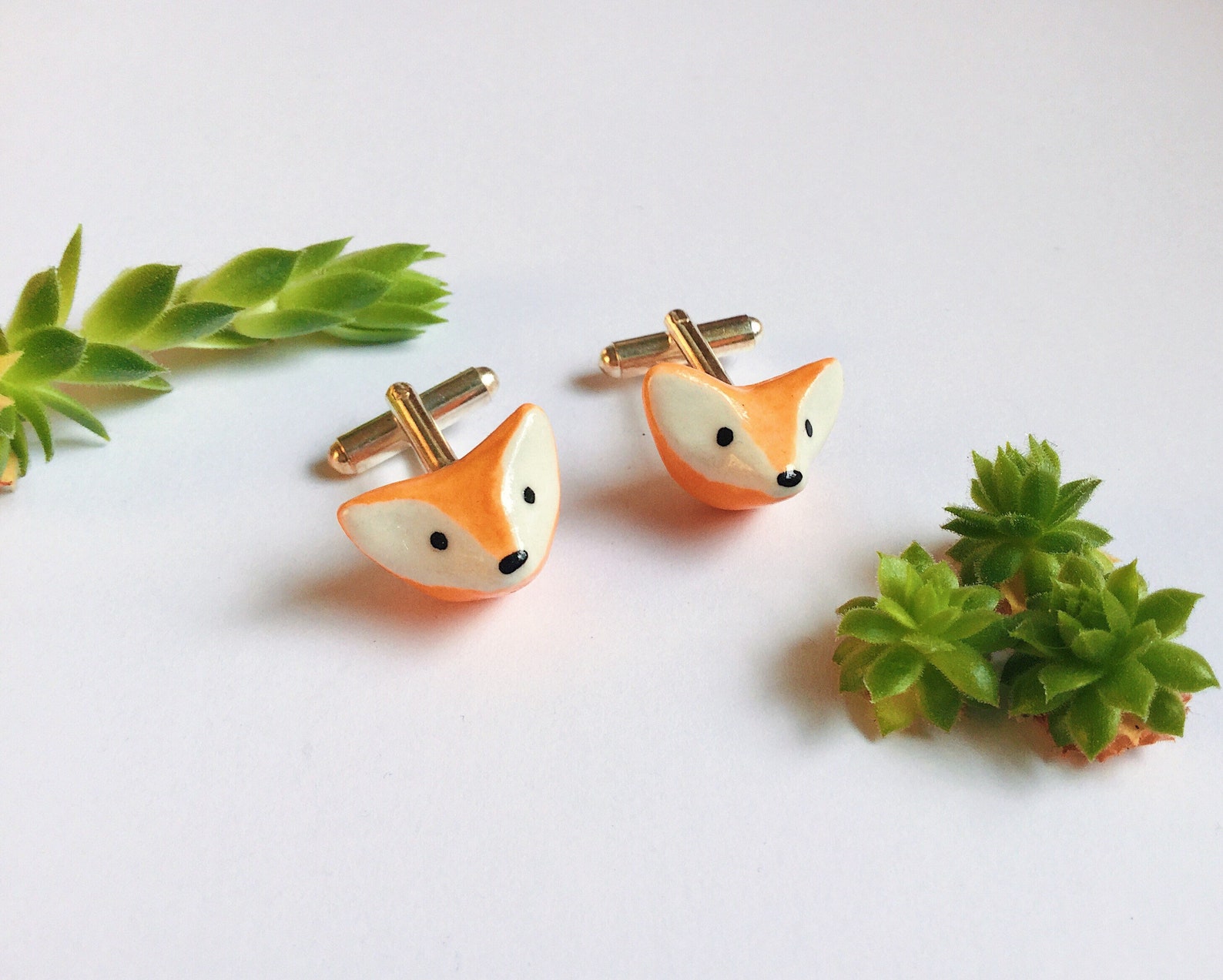 Fox Ceramic Cufflinks Animal Porcelain and Silver Plate - Etsy