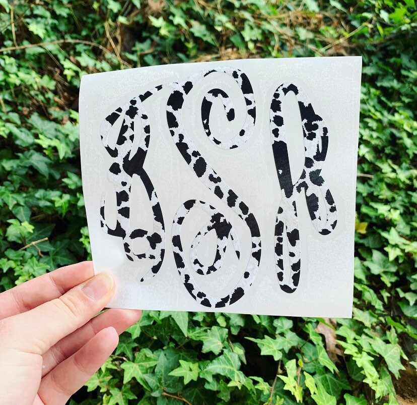 Cow Print Monogram Decal Laptop/car/ Cup Personalized Initials - Etsy