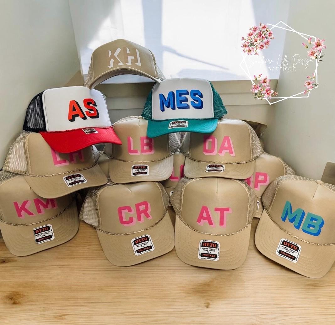Preppy Bold Block Initials Monogram Otto Trucker Hat - Etsy