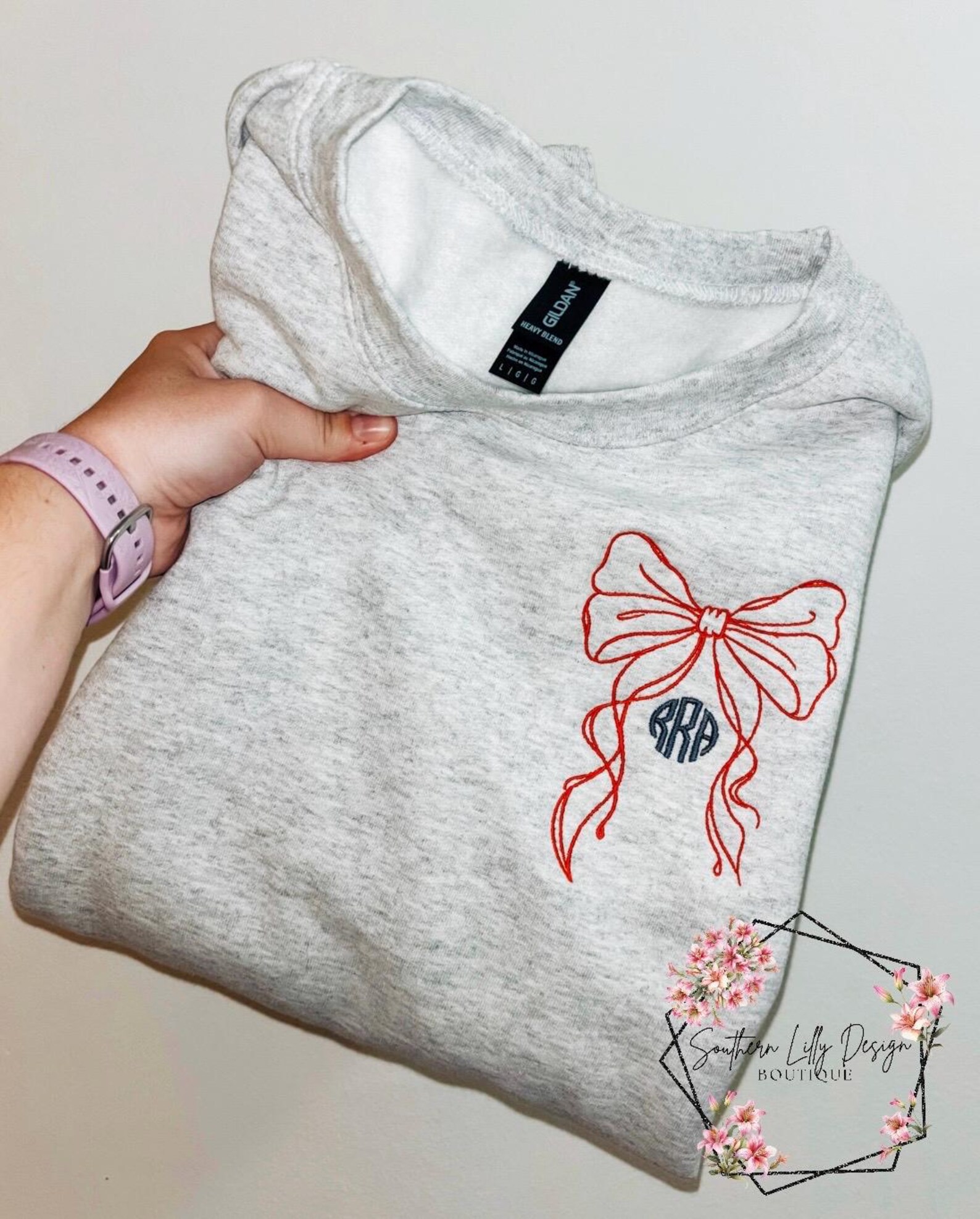 Bow Embroidered Personalized Sweatshirt With Monogram Valentines Gift ...