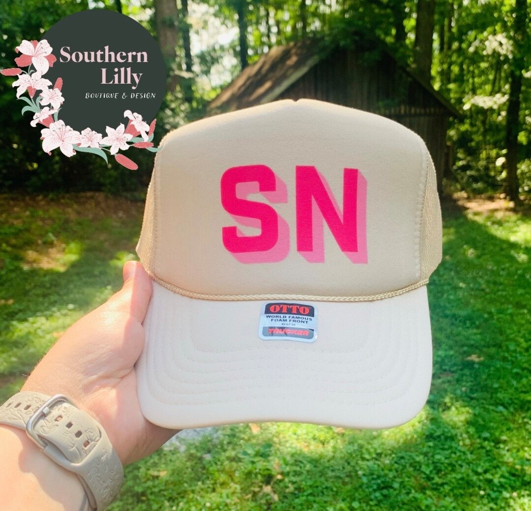 Preppy Bold Block Initials Monogram Otto Trucker Hat - Etsy