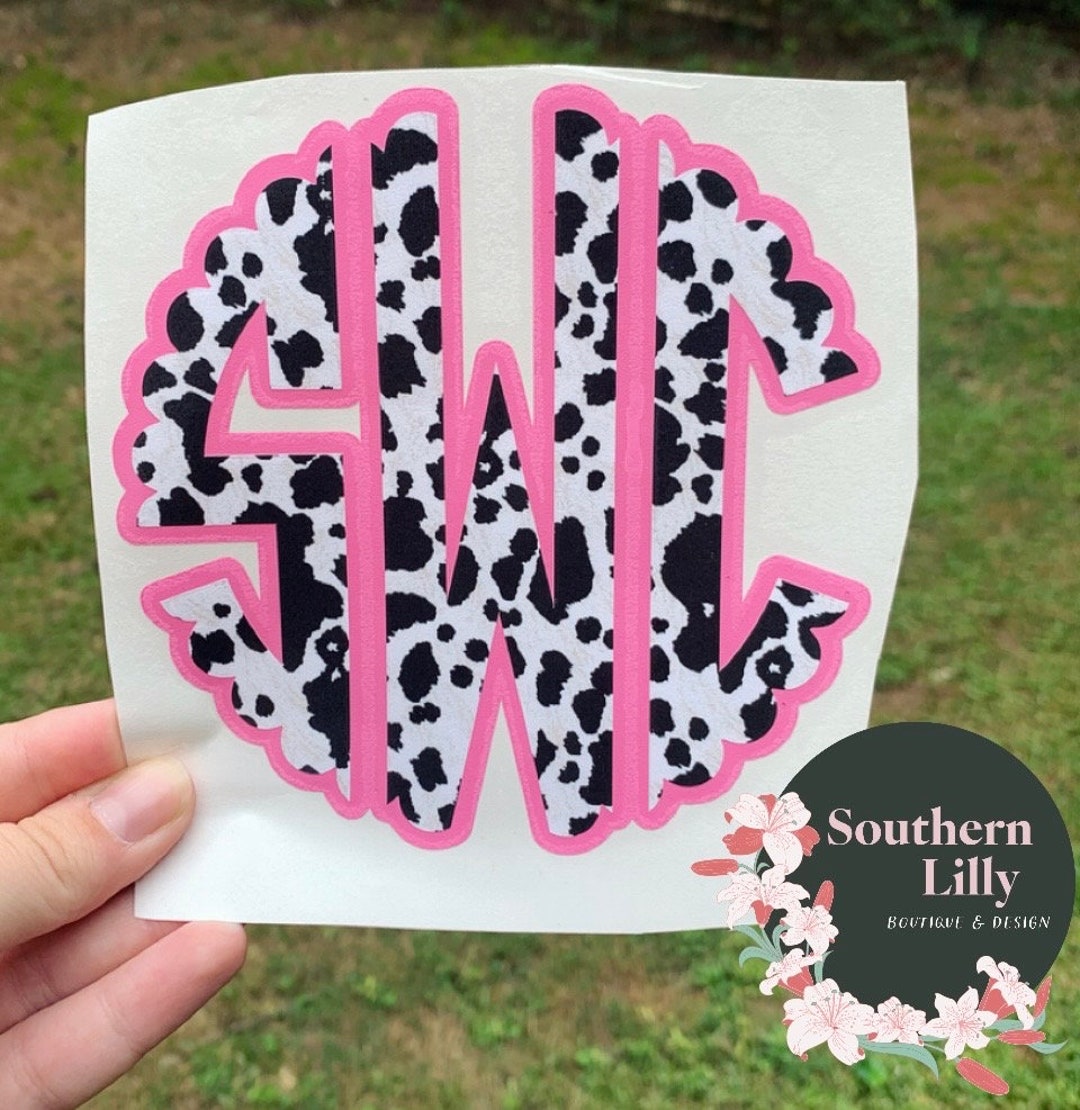 Cow Print Offset Vinyl Initials Double Layer Monogram Decal Laptop/car ...