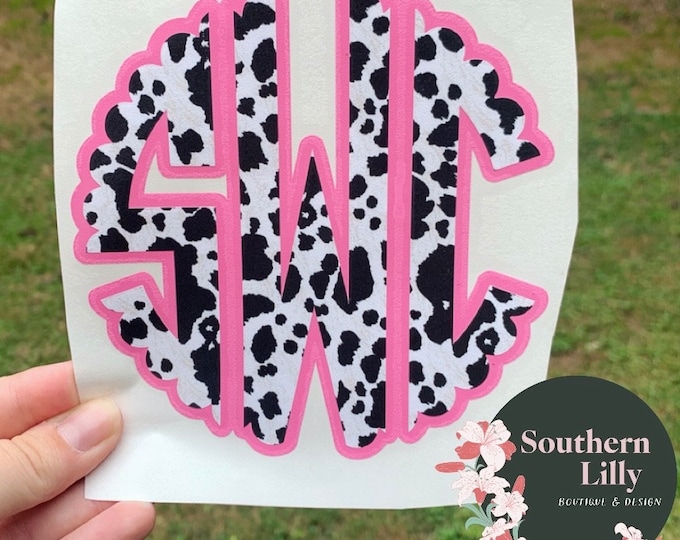 Cow Print Offset Vinyl Initials Double Layer Monogram Decal Laptop/car ...