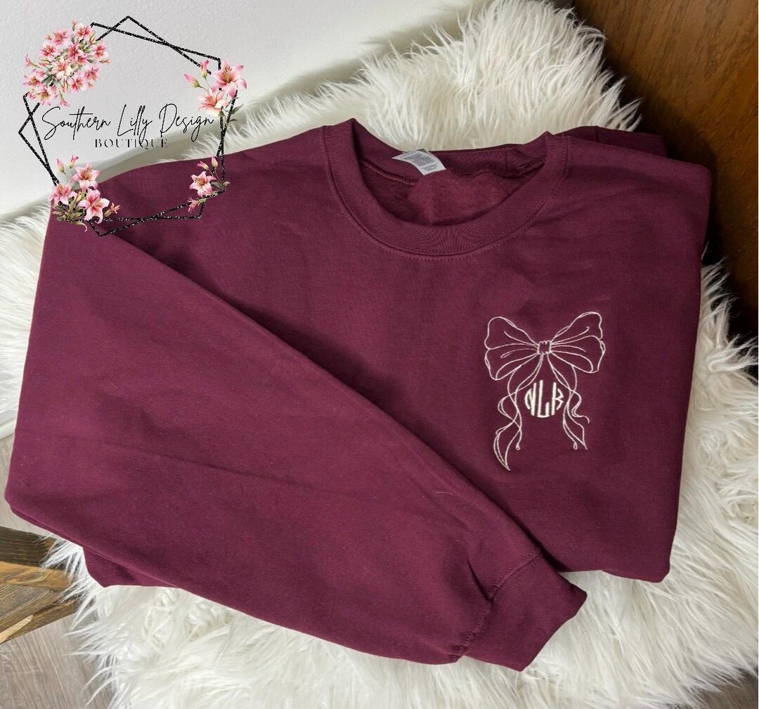 Bow Embroidered Personalized Sweatshirt With Monogram Valentines Gift ...