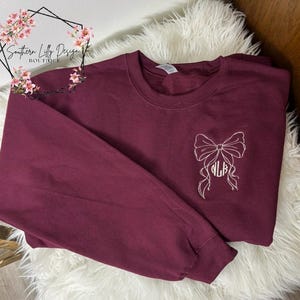 Bow Embroidered Personalized Sweatshirt With Monogram Valentines Gift ...
