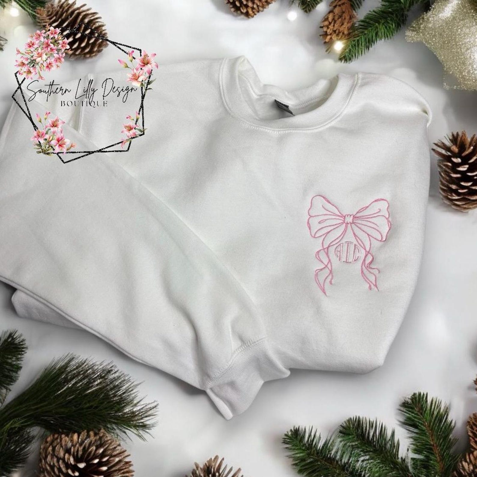 Bow Embroidered Personalized Sweatshirt With Monogram Valentines Gift ...