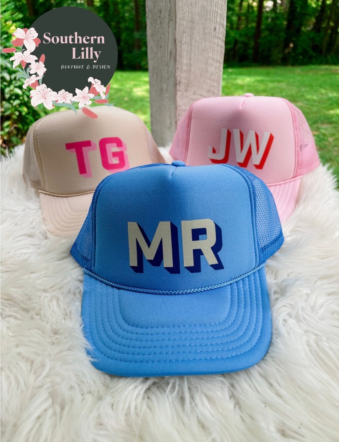 Preppy Bold Block Initials Monogram Otto Trucker Hat - Etsy