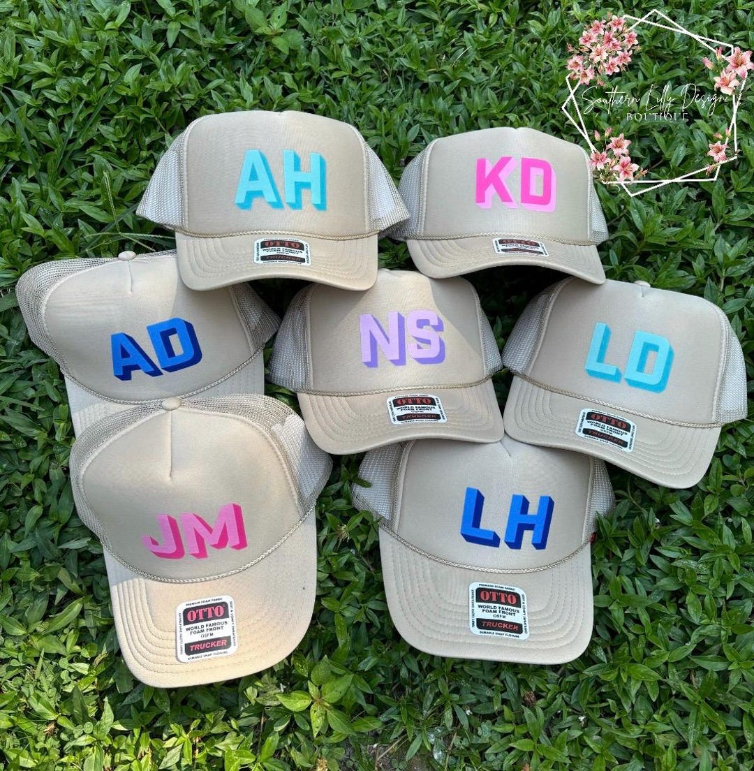 Preppy Bold Block Initials Monogram Otto Trucker Hat - Etsy