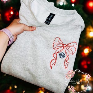 Bow Embroidered Personalized Sweatshirt With Monogram Valentines Gift ...