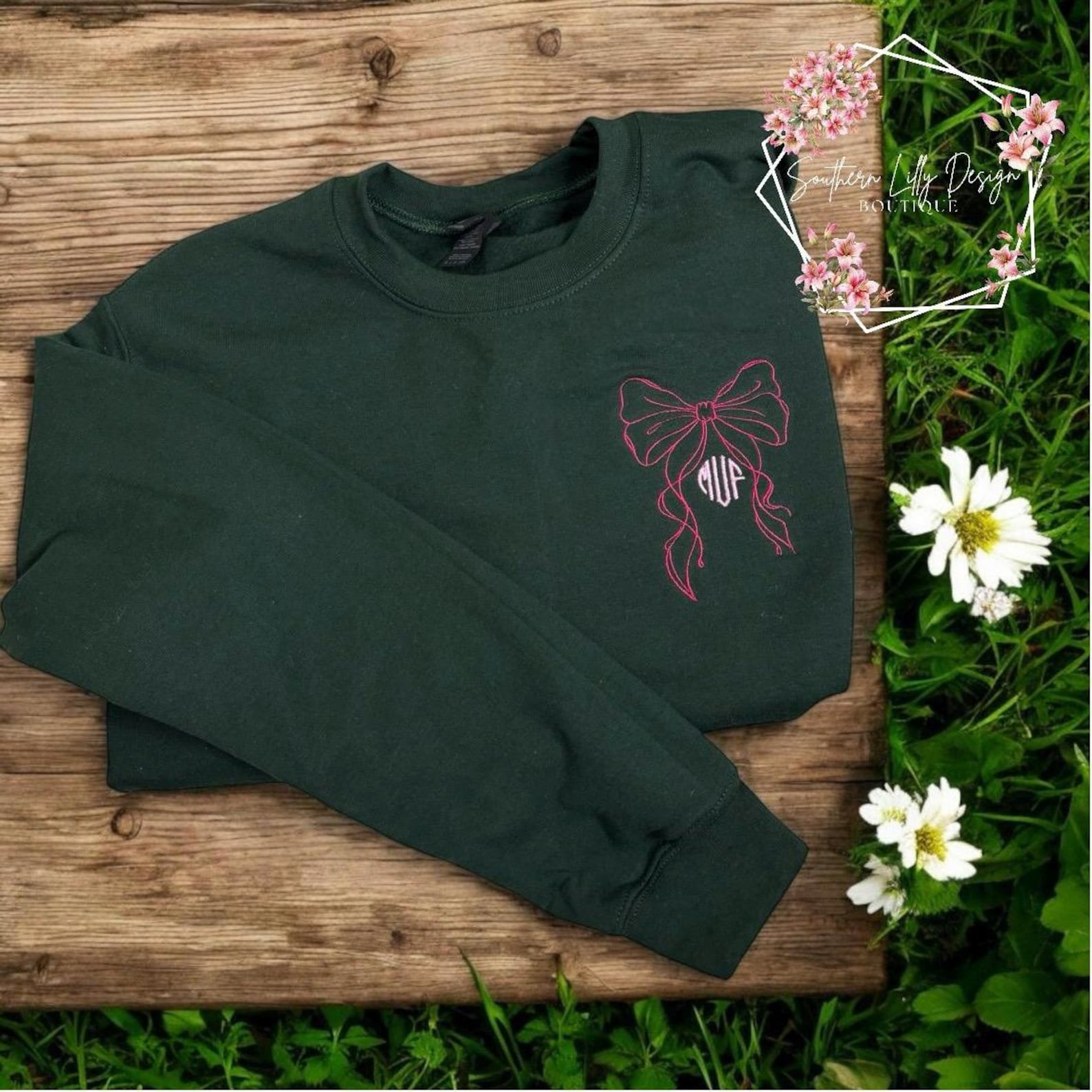 Bow Embroidered Personalized Sweatshirt With Monogram Valentines Gift ...