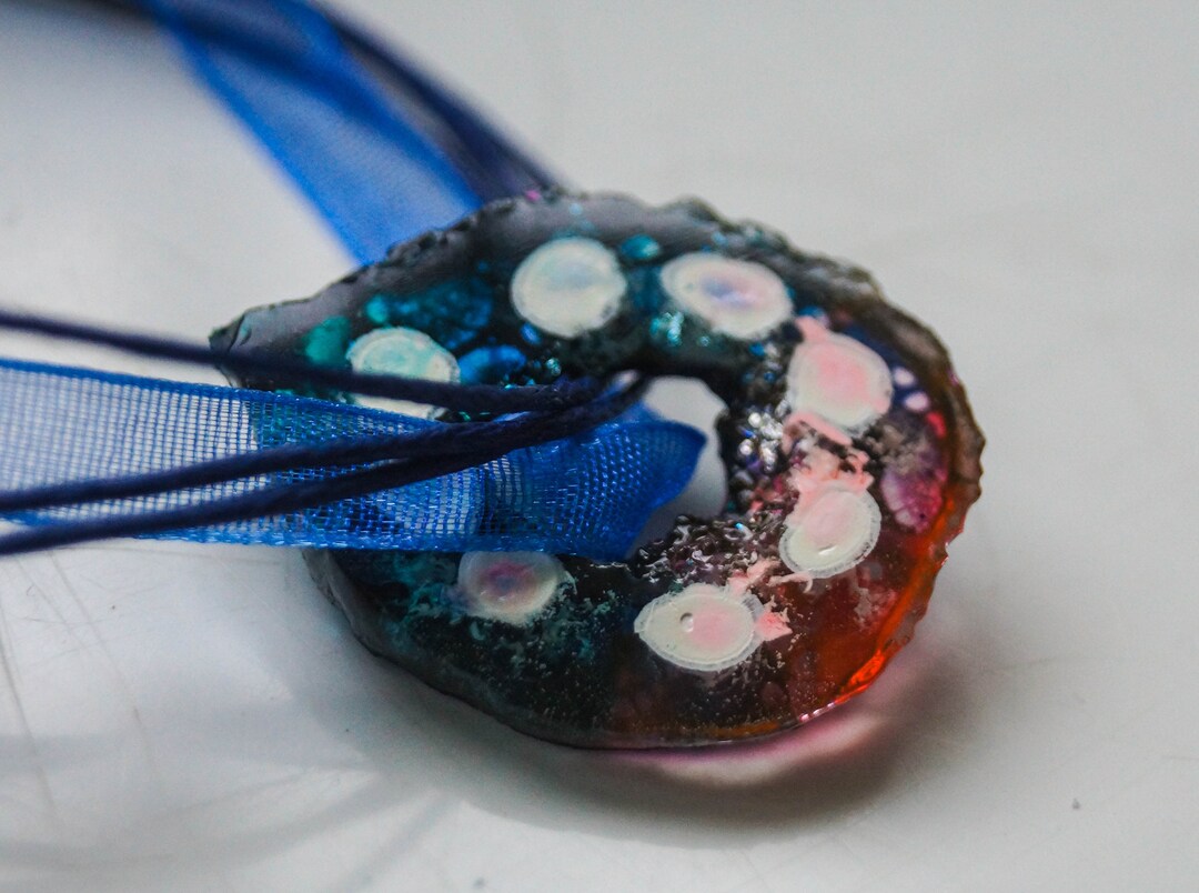 Resin Crystal Blue & Red Charm Necklace - Etsy