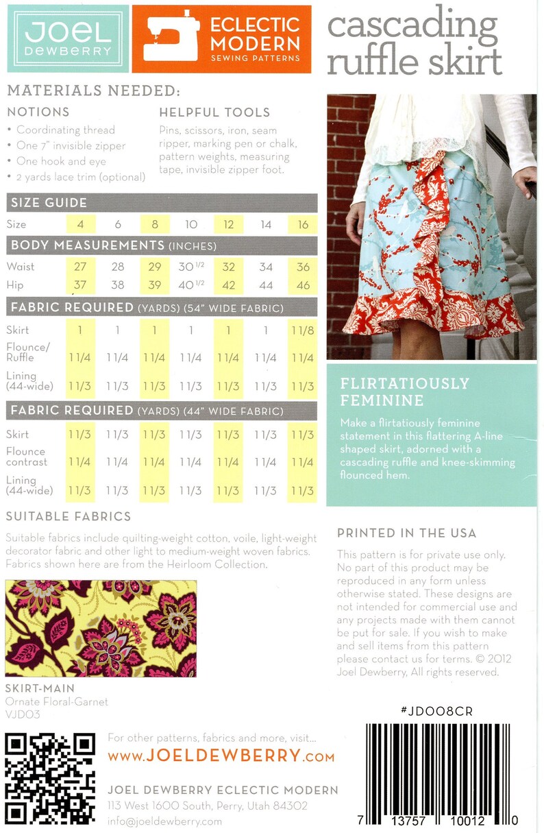 Cascading Ruffle Skirt Sewing Patterns by Eclectic Modern Joel Dewberry ...