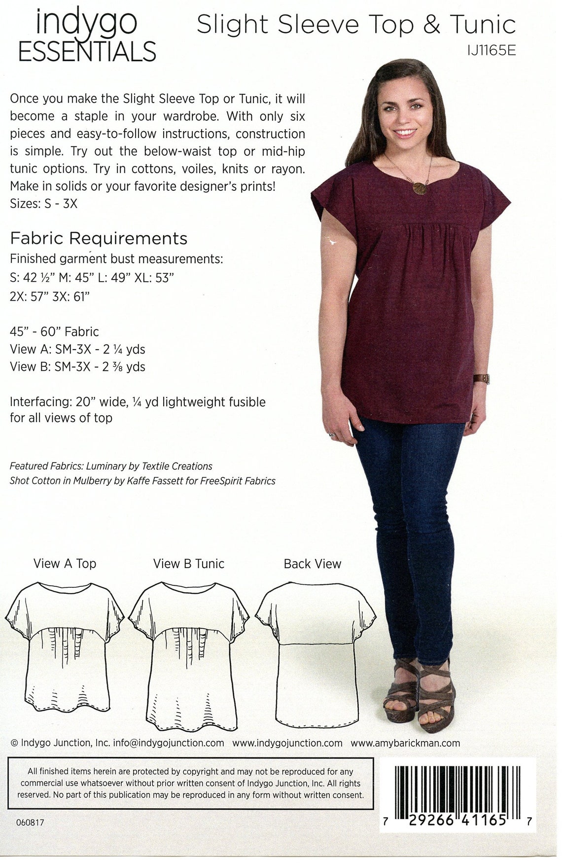 Slight Sleeve Top & Tunic Sewing Pattern by Indygo Essentials Size S to ...