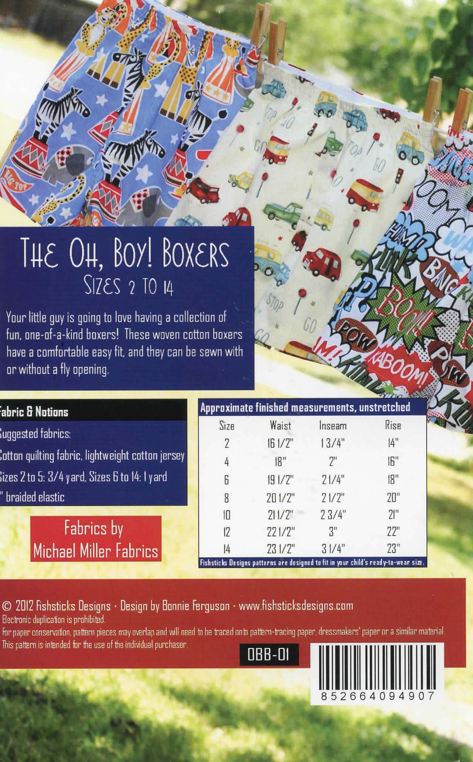 The Oh, Boy! Boxers Sewing Pattern by Fishsticks Designs Boy Sizes 2 to ...