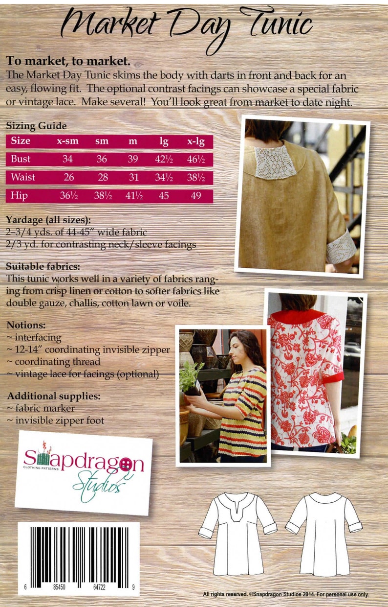 Market Day Tunic Sewing Pattern From Snapdragon Studios New! - Etsy
