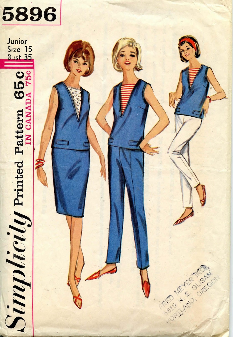 Vintage 1965 Sewing Pattern Simplicity 5896 Sailor Style Top Skirt ...