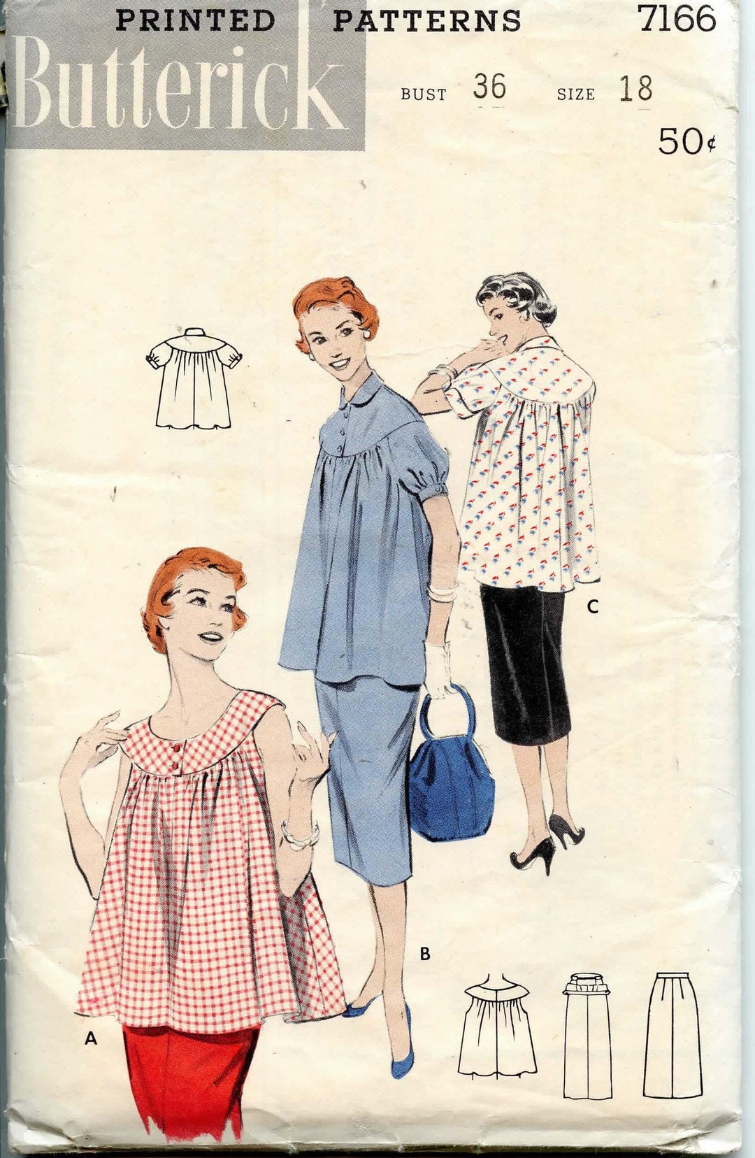 Vintage 1955 Butterick Sewing Pattern Maternity Smock With Scoop or ...
