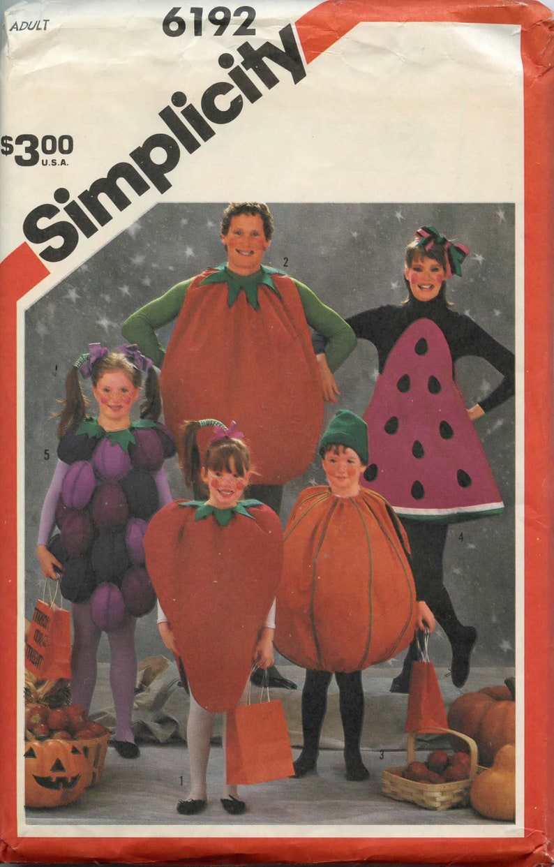 Vintage 1983 Simplicity Sewing Pattern 6192 Halloween Fruit & Veggie ...