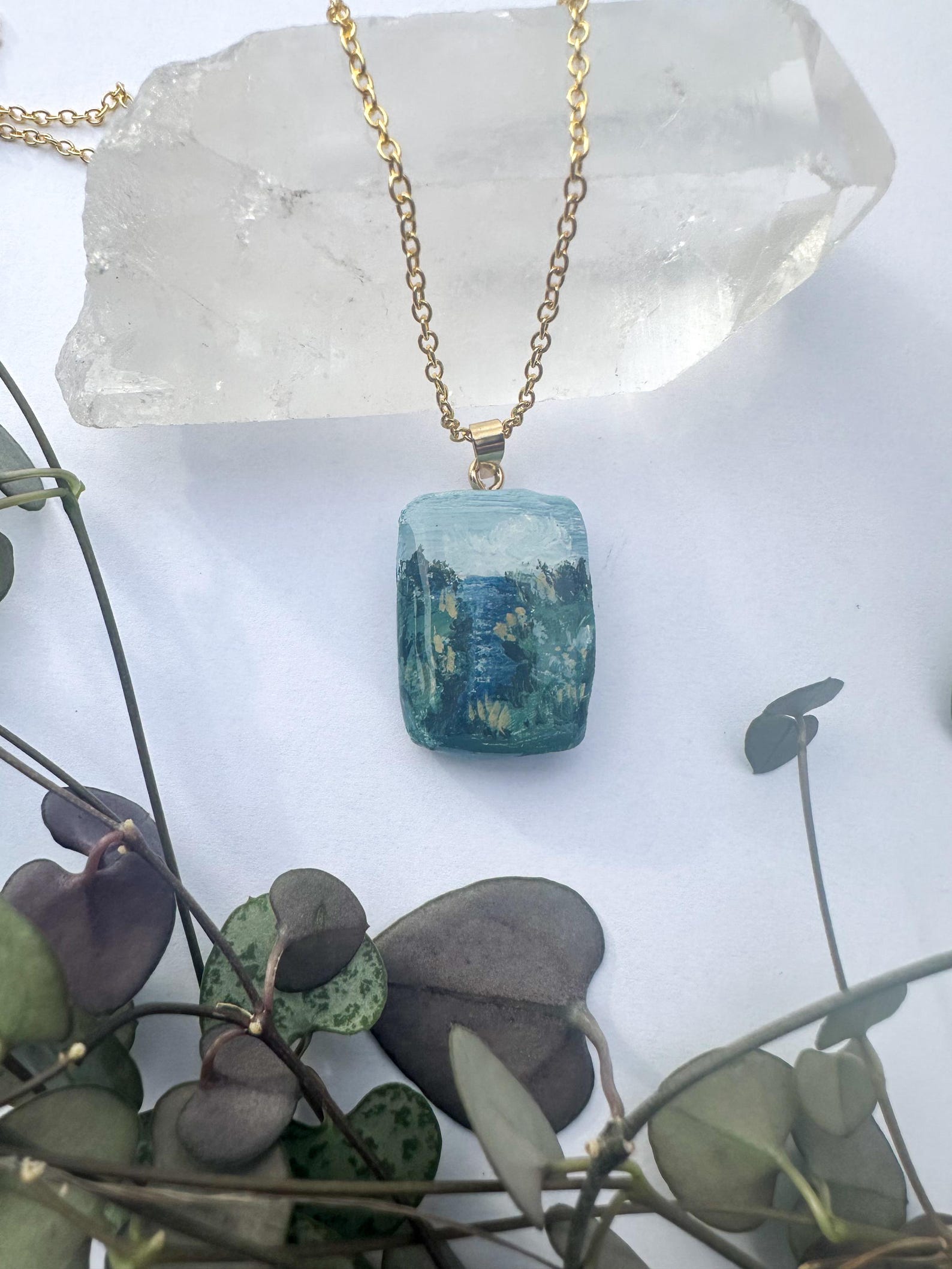 Miniature Landscape Oil Pendant Necklace - Hand-painted Polymer Clay ...