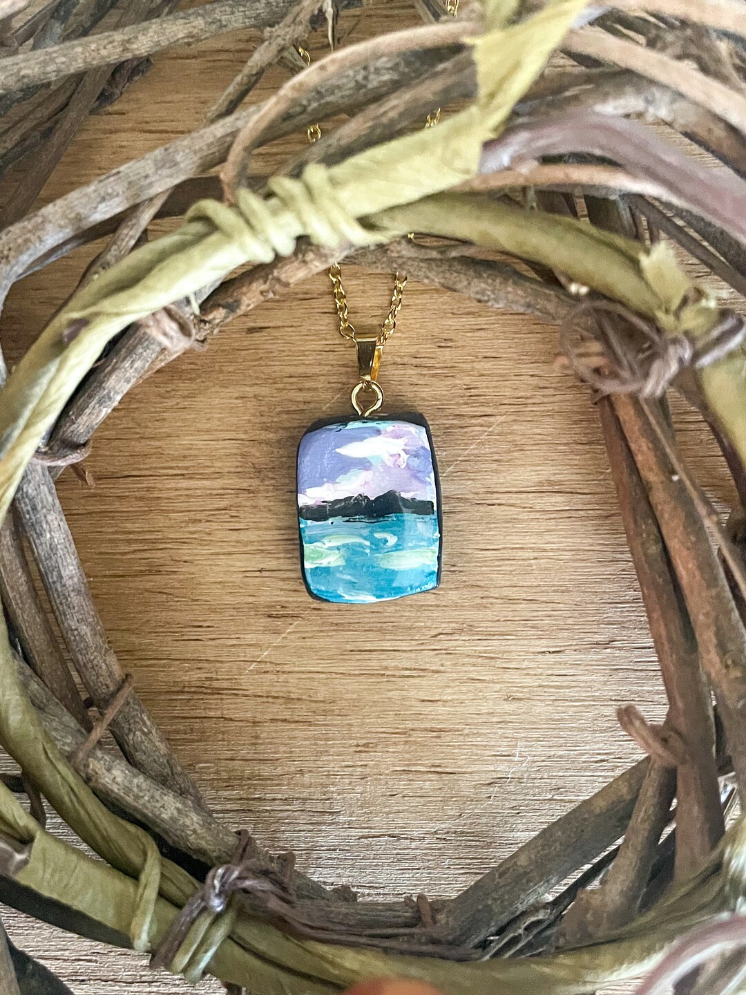 Mini Canvas Pendant Necklace With Original Acrylic Painting / Handmade ...