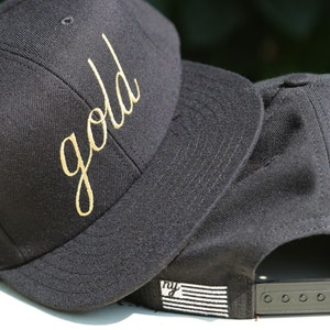 Snap Back Black Baseball Cap With Gold Embroidered Logo - Etsy