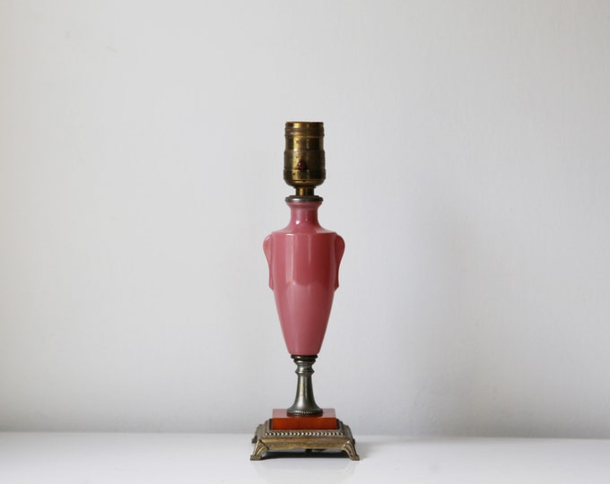 Small Vintage Pink Glass Lamp With Bakelight and Metal Base - Etsy