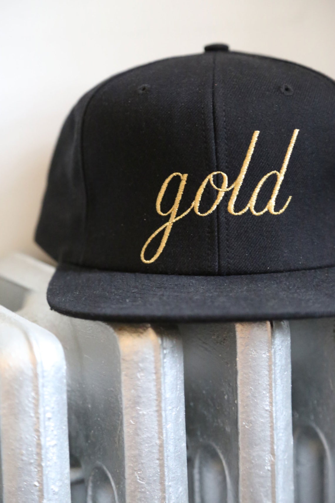Snap Back Black Baseball Cap With Gold Embroidered Logo - Etsy