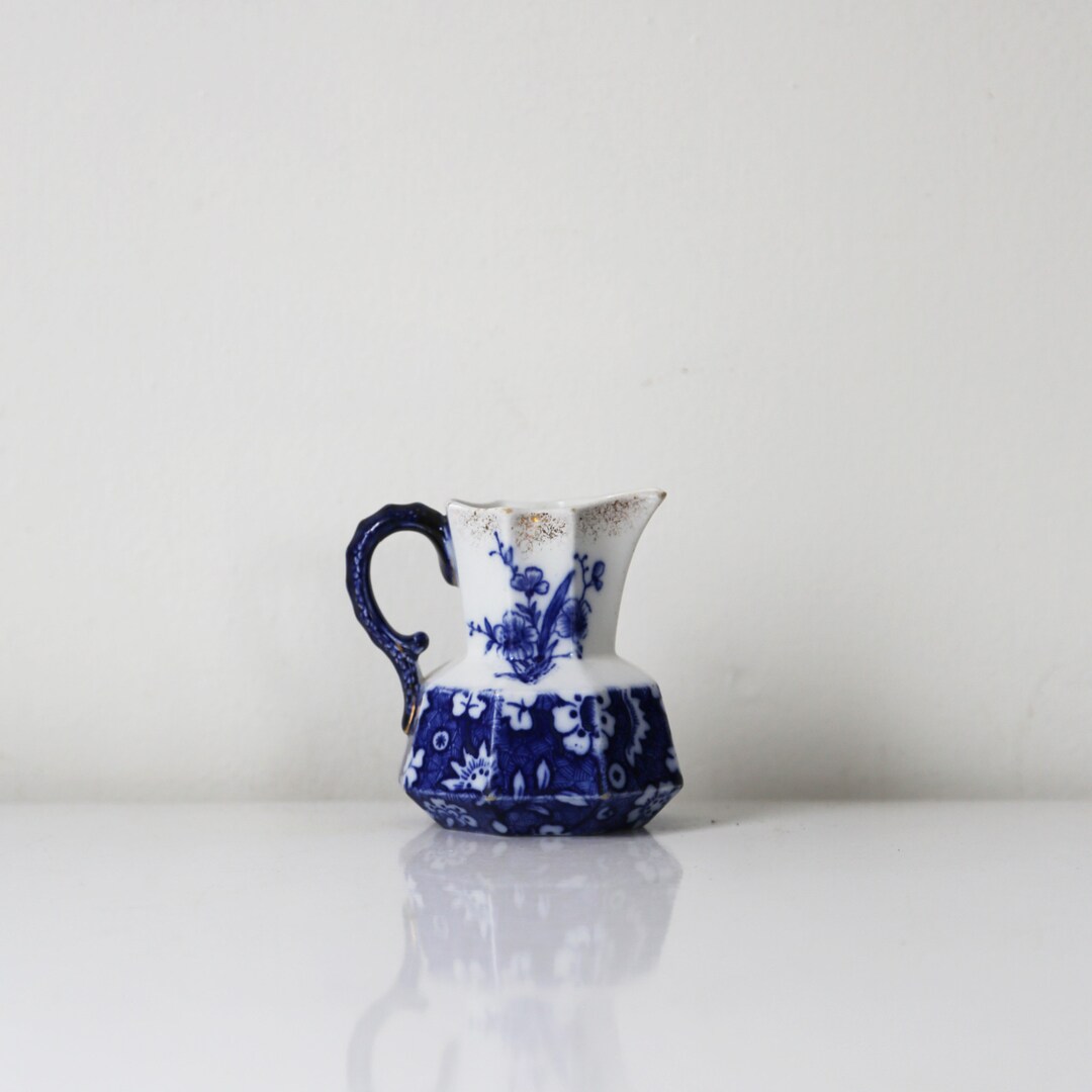 Flow Blue Porcelain Pitcher With Gold Foiled Accents - Etsy