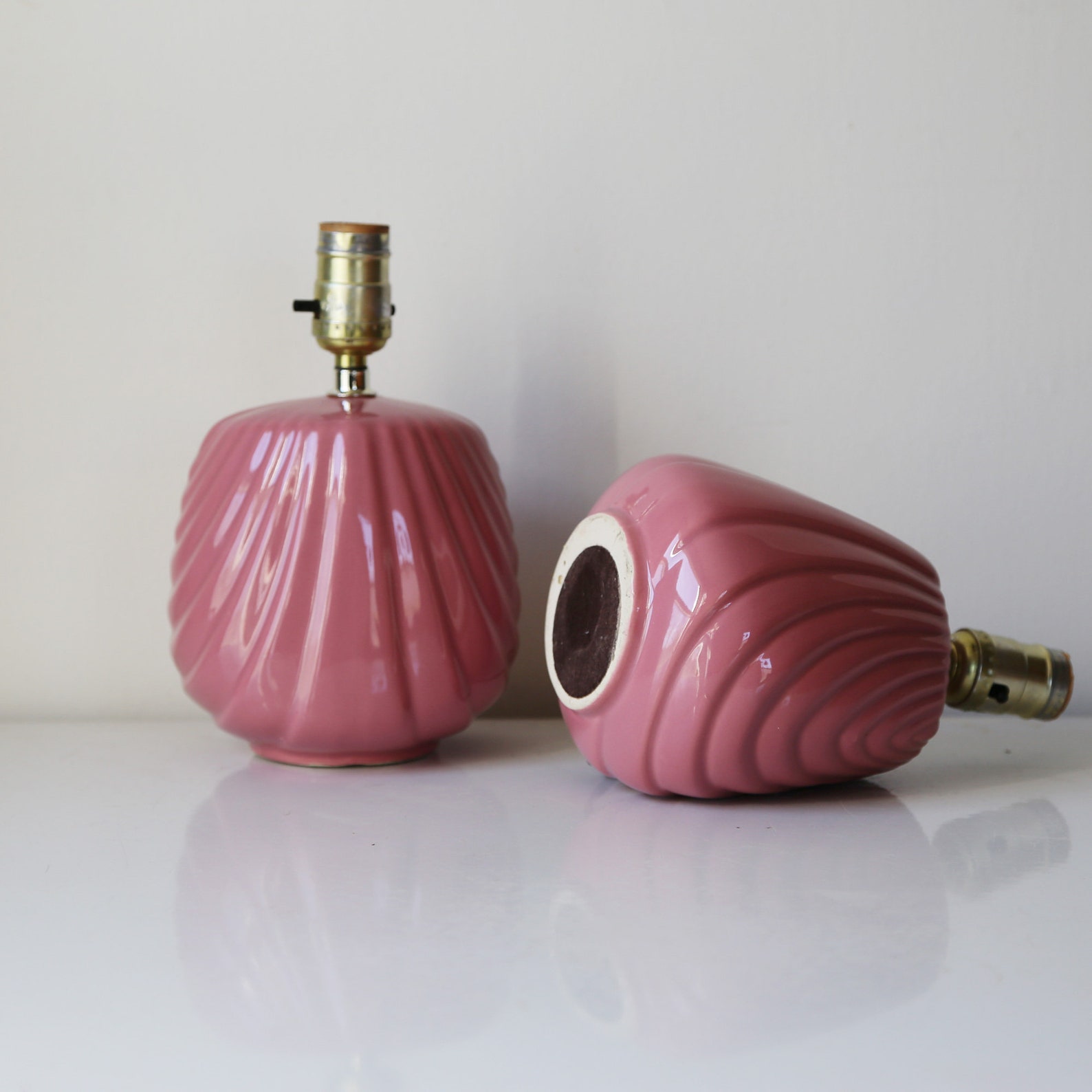 Pair of vintage pink ceramic textural lamps art deco art - Etsy España
