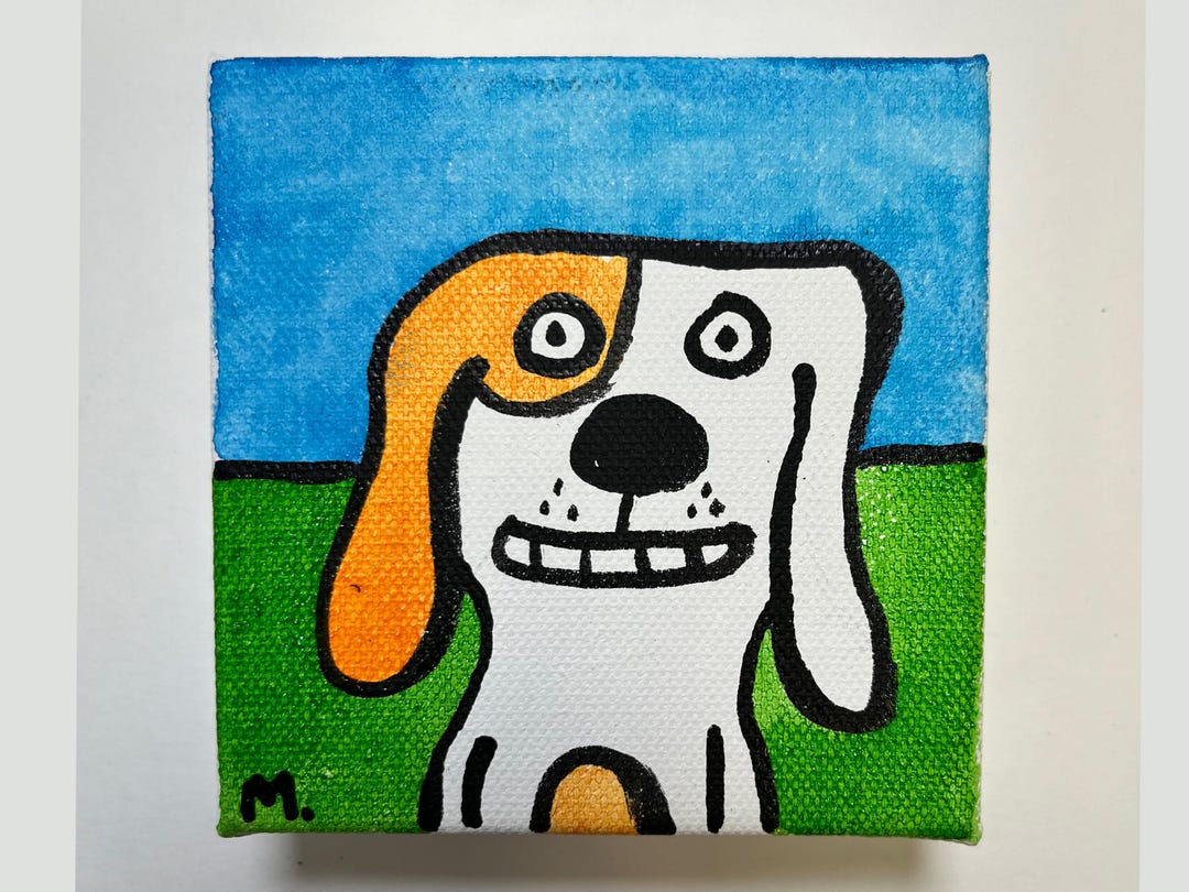 Dog Mutt Ink Painting on Small Canvas 4x4 - Etsy