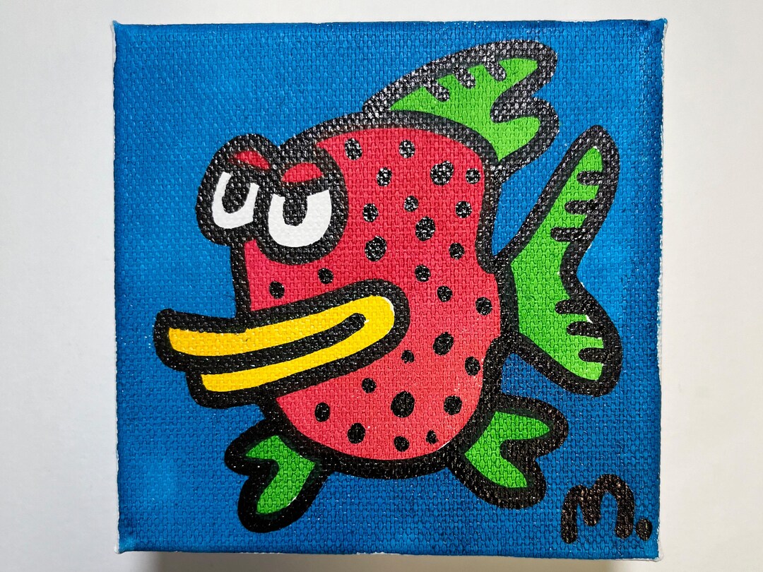 Funky Red Fish Ink Painting on Small Canvas 4x4 - Etsy