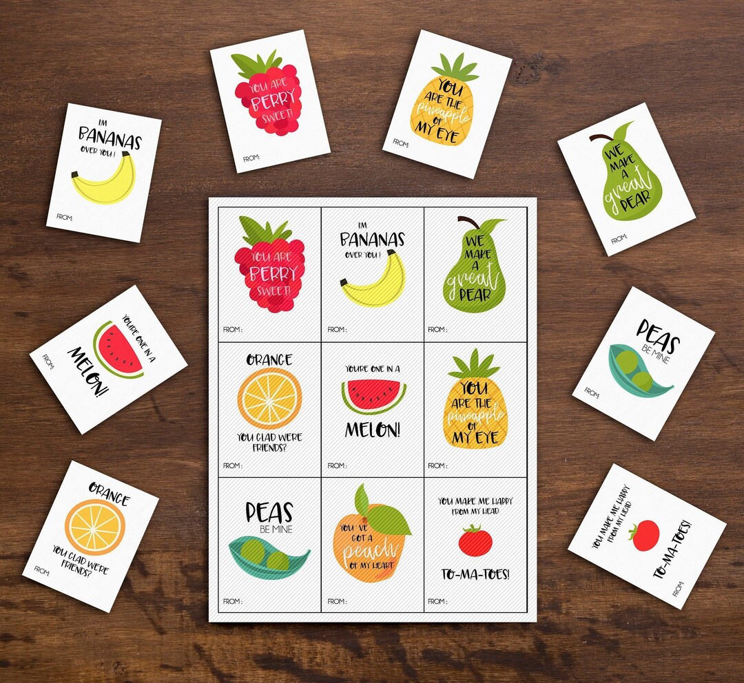 Fruit Valentines Cards, Classroom Valentine, Printable Valentines for ...