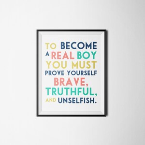 To Become A Real Boy Printable, Pinocchio Quote, Kids Room Decor ...