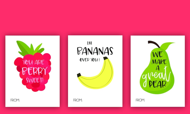 Fruit Valentines Cards, Classroom Valentine, Printable Valentines for ...