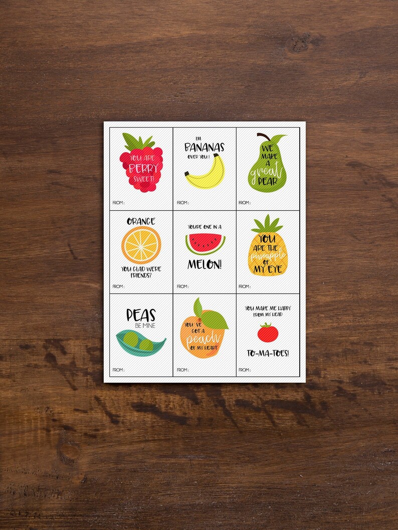 Fruit Valentines Cards Classroom Valentine Printable - Etsy