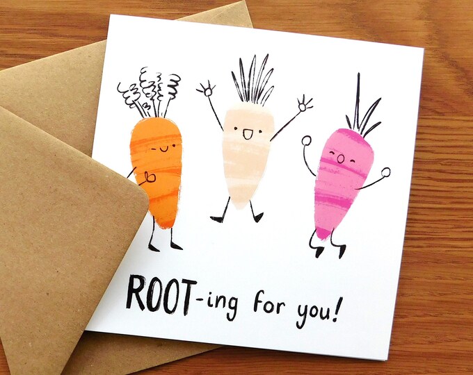Veggie Pun Good Luck Card, Cute Carrot Pun Card, Rooting for You, Good ...