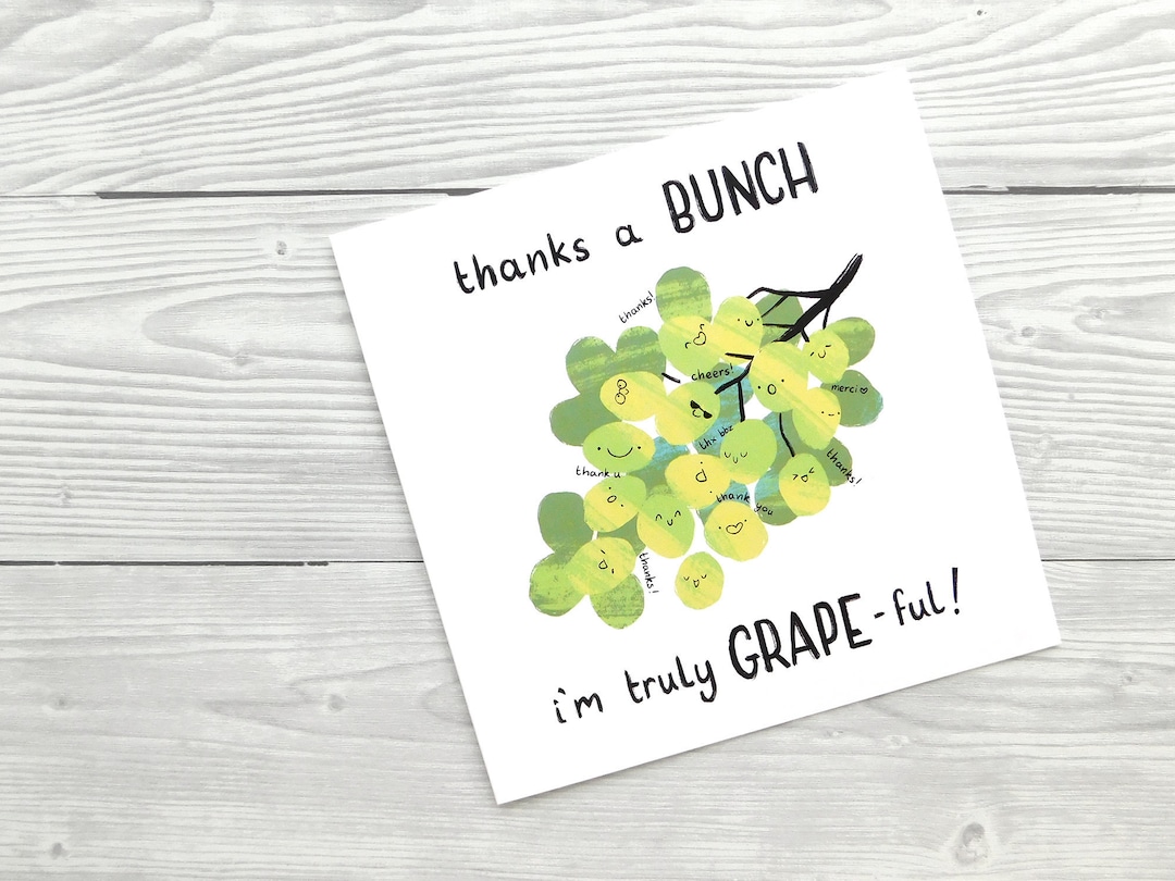 Thanks A Bunch Grape Pun Card, Funny Pun Thank You Card, Cute ...