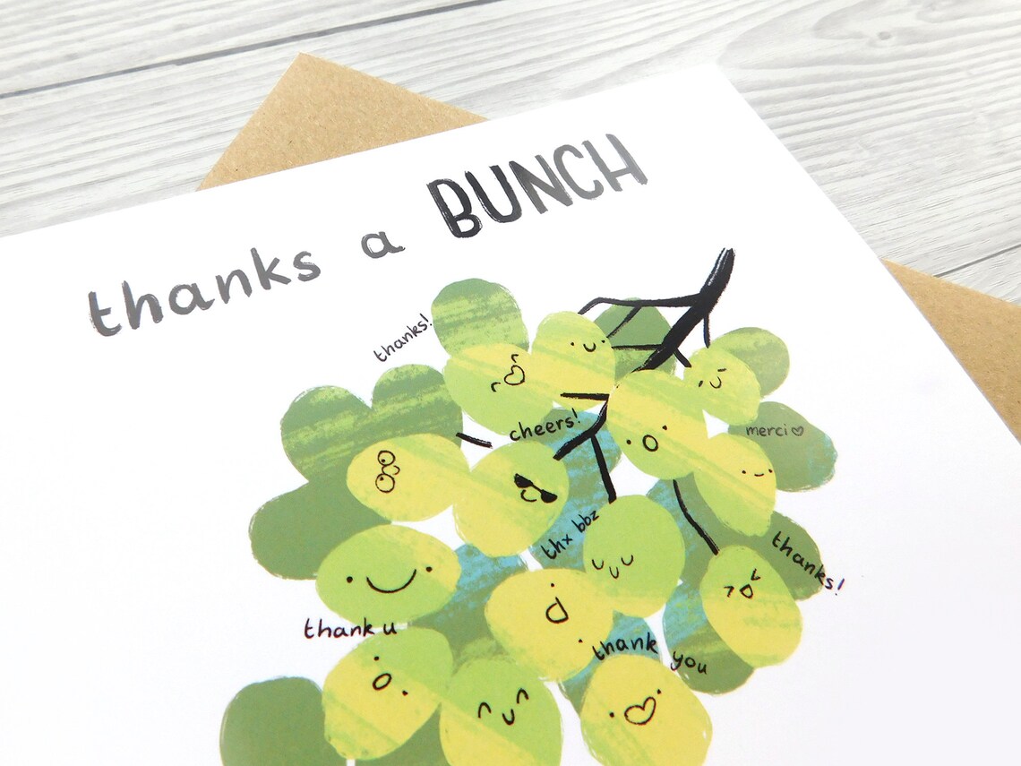 Thanks A Bunch Grape Pun Card Funny Pun Thank You Card Cute - Etsy