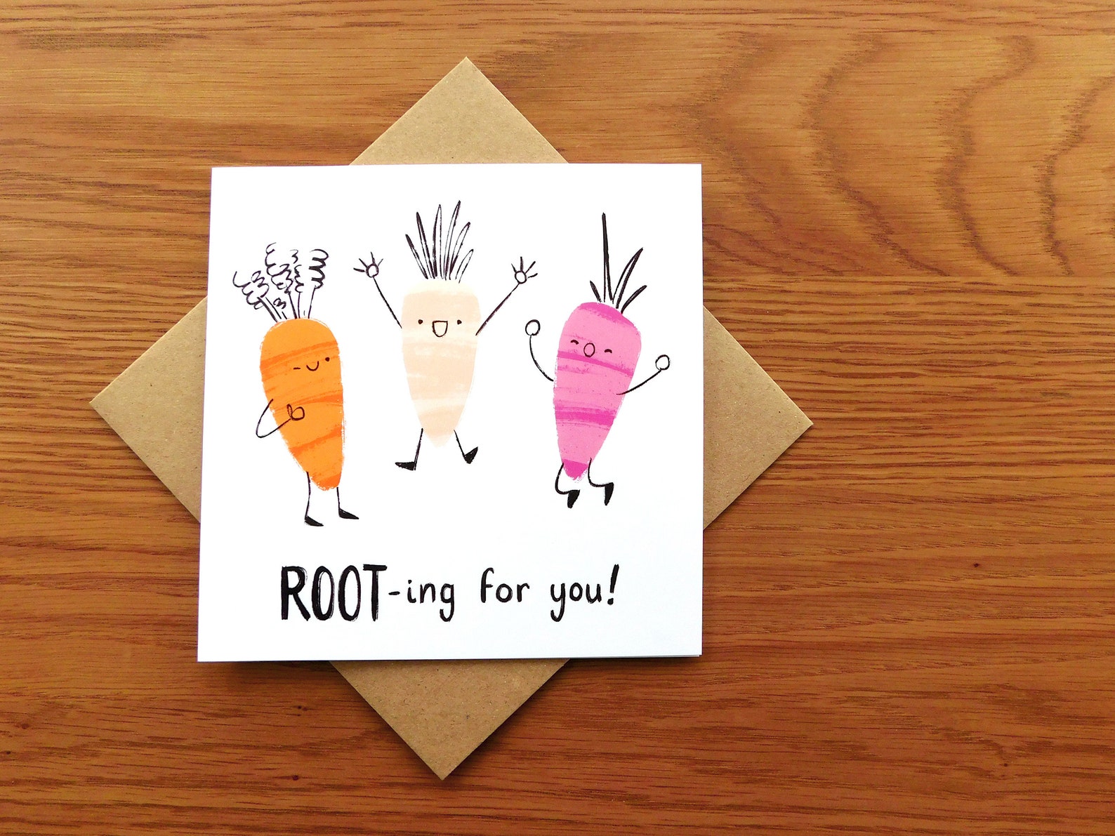 Veggie Pun Good Luck Card Cute Carrot Pun Card Rooting For | Etsy