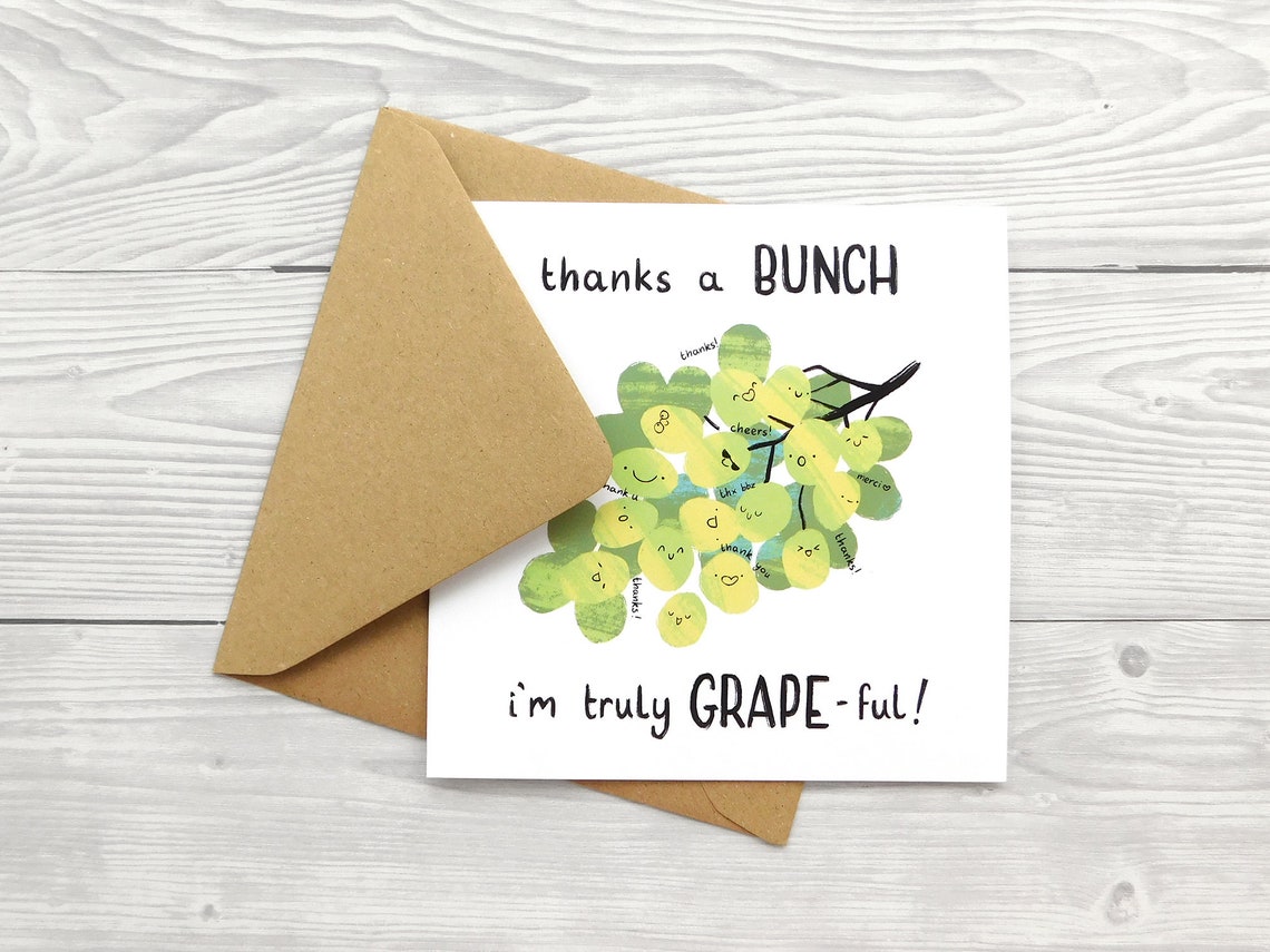 Thanks A Bunch Grape Pun Card Funny Pun Thank You Card Cute - Etsy