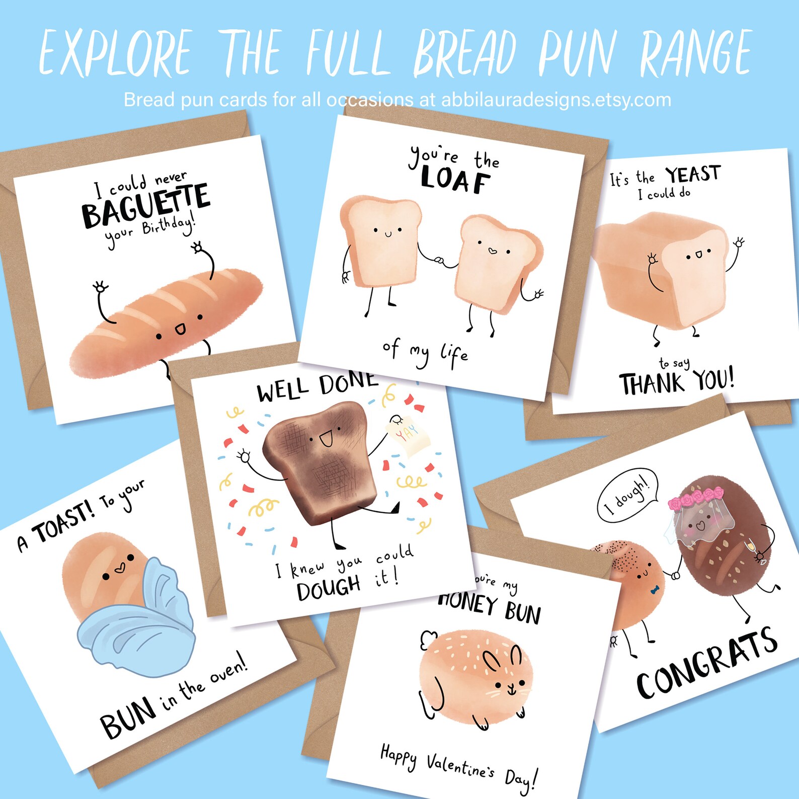 Bread Pun Thank You Card Thanks A Bunch Funny Greeting Card - Etsy UK