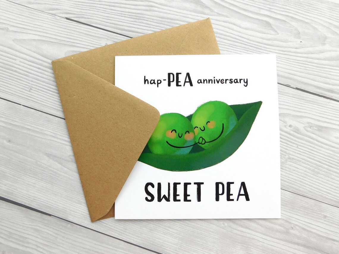 Sweet Pea Anniversary Card Cute Vegetable Pun Card Hap-pea | Etsy UK