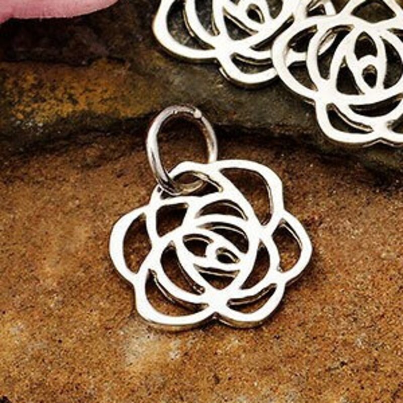 Sterling Silver Rose Charm - Etsy