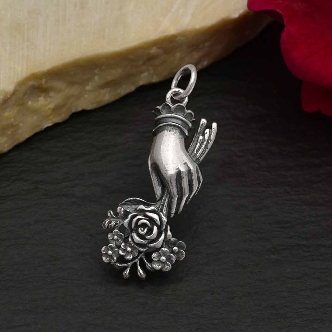 Sterling Silver Hand Charm Holding Flower Bouquet. Sterling Silver ...