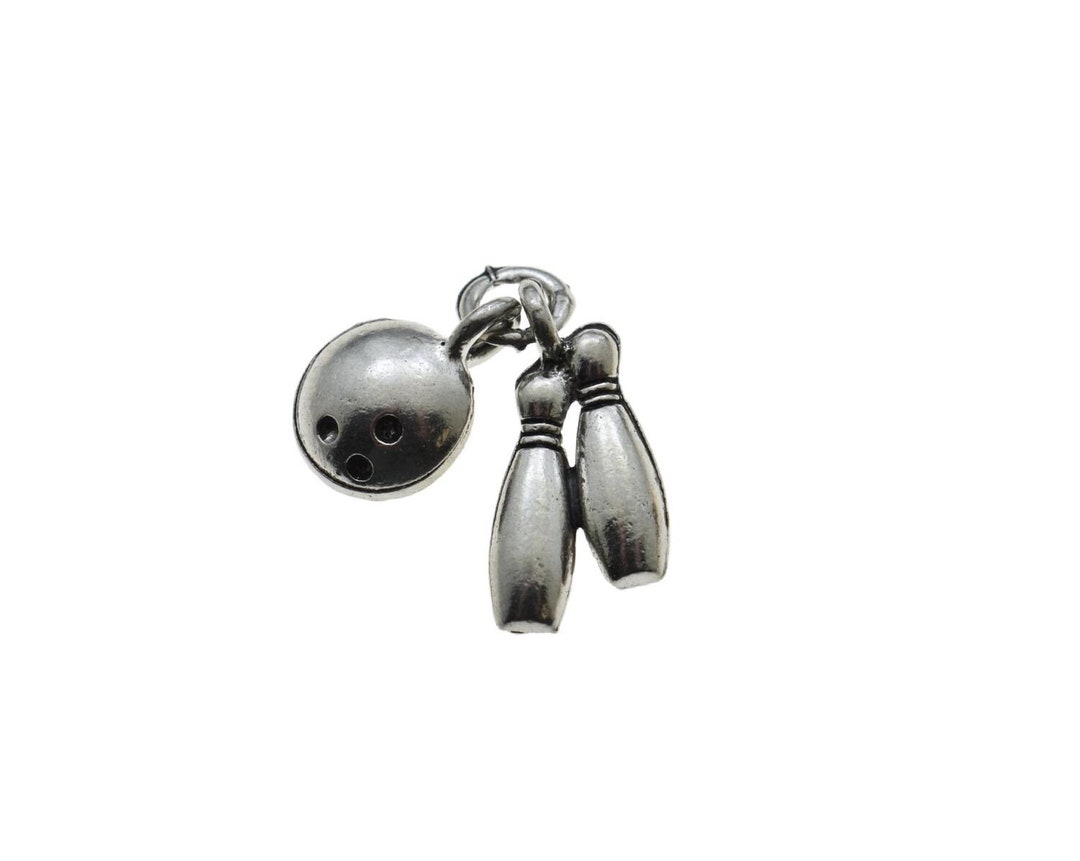 Antique Silver Bowling Charm: Pewter Ball and Pins - Etsy