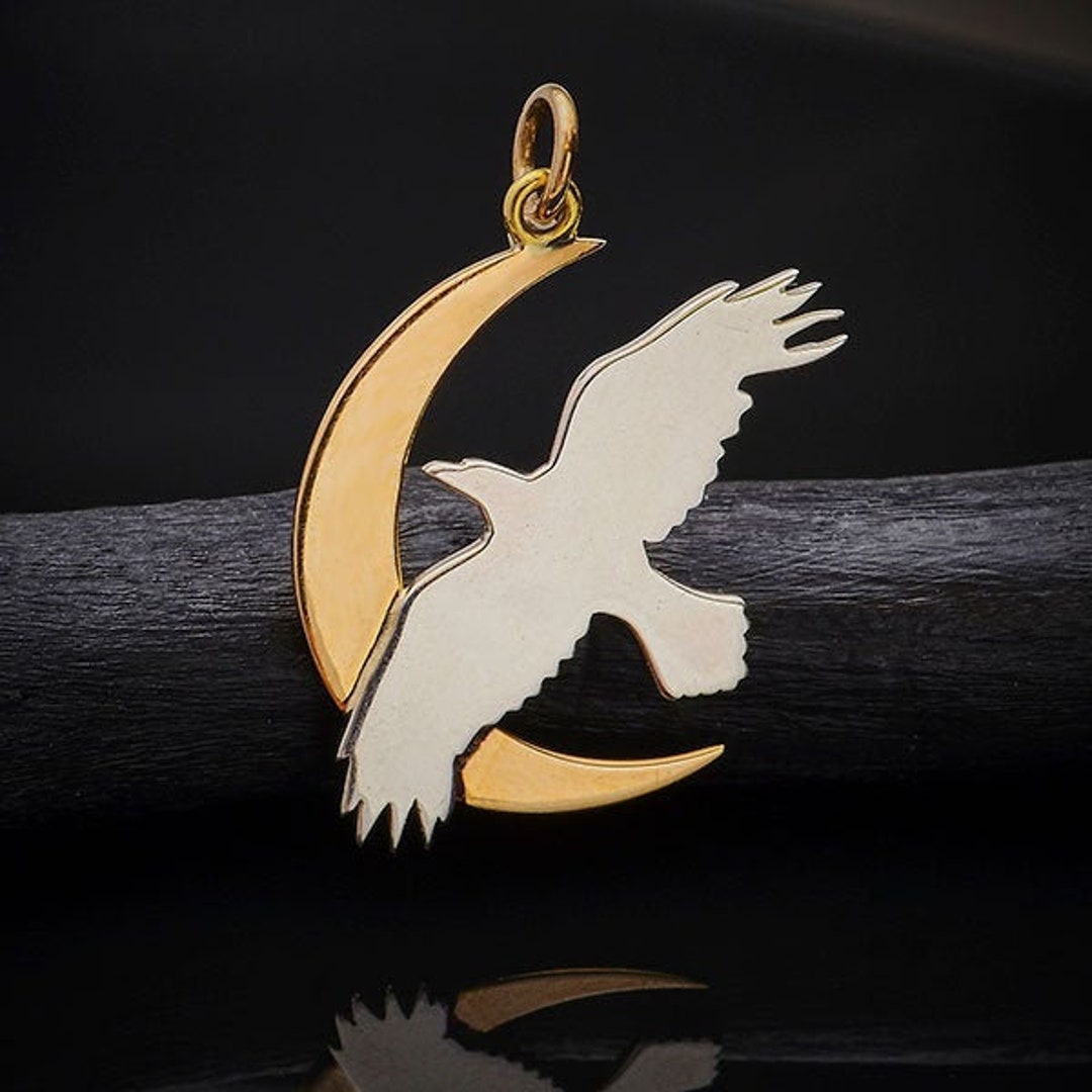 Sterling Silver Raven Charm With Bronze Moon. Sterling Silver Charm ...