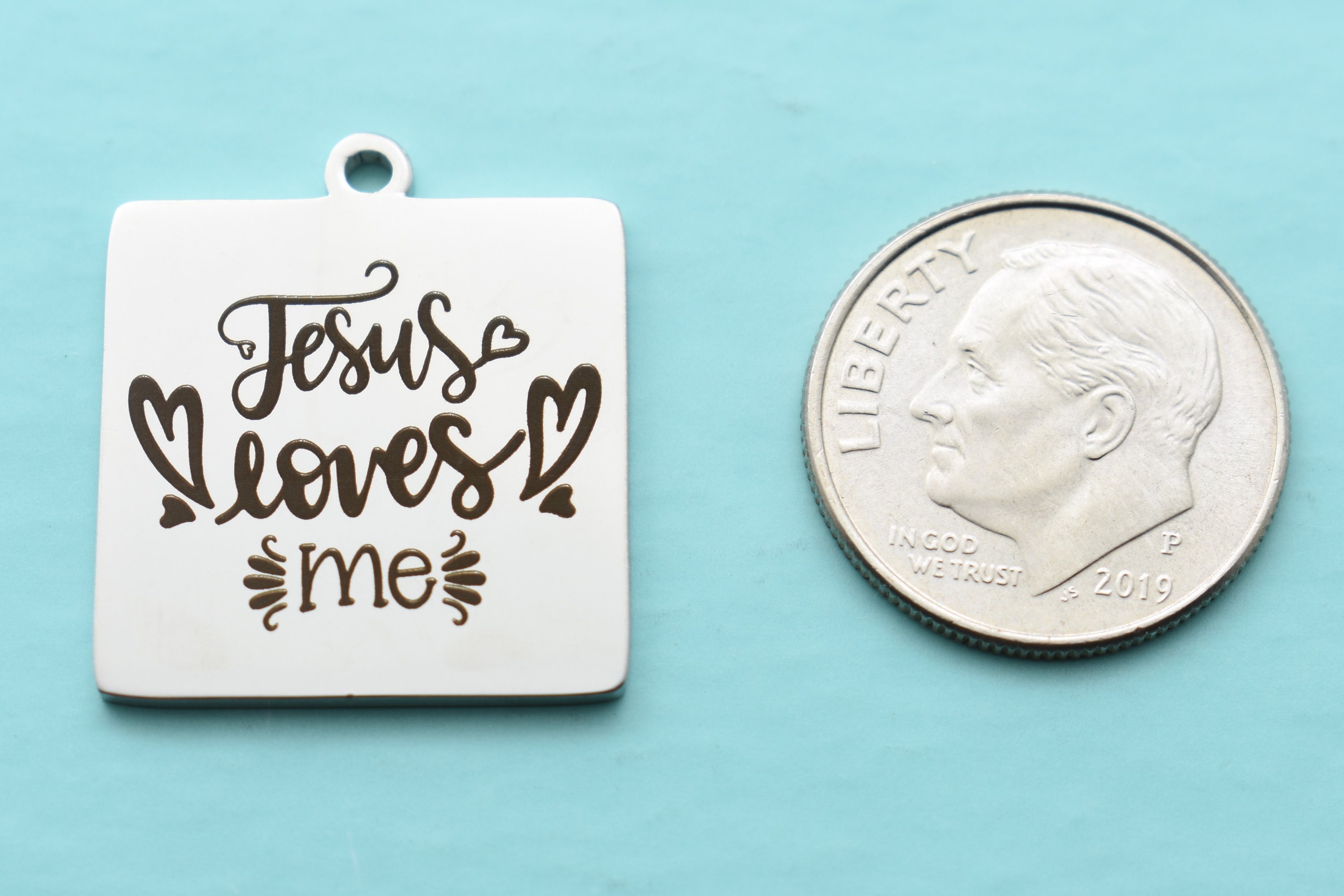Jesus Loves Me Word Charm. Stainless Steel Word Charm. Word - Etsy